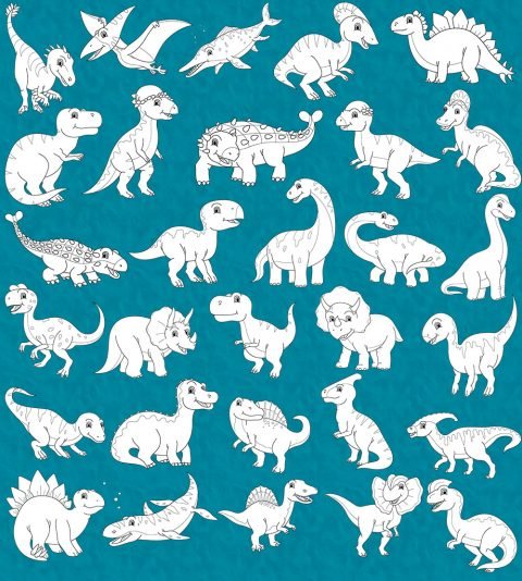 Cute Dinosaur Line Art - Color Me Positive PLR