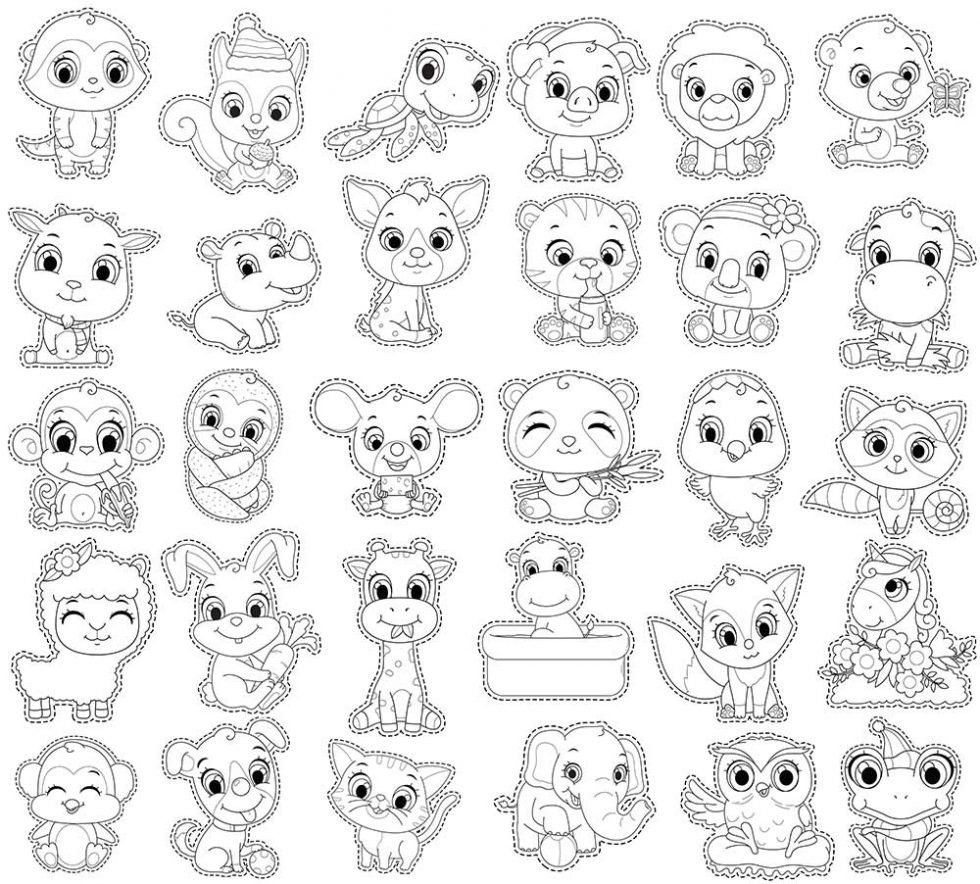 Cute Baby Animals Line Art - Color Me Positive PLR